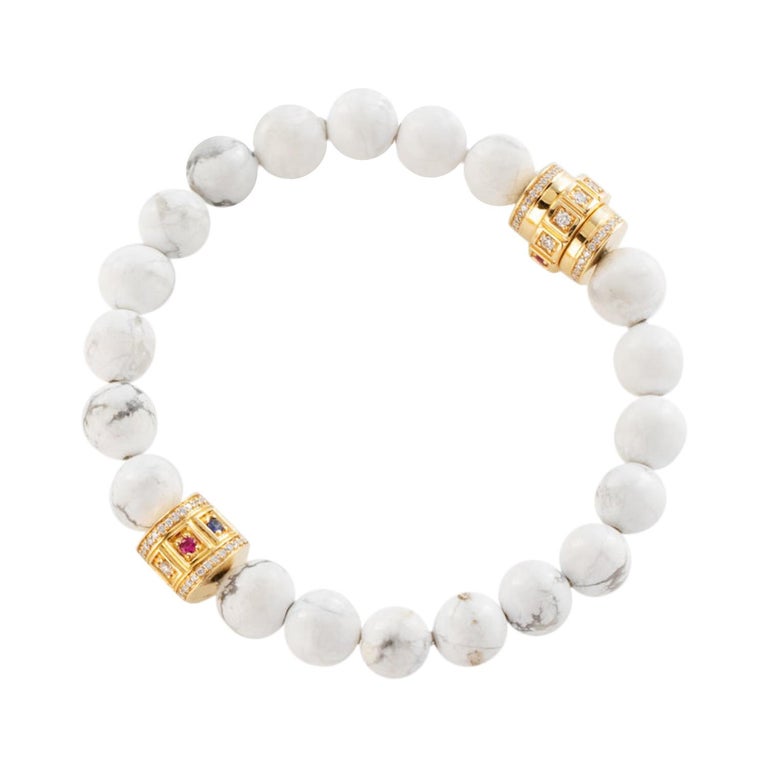 18 Karat Gold Howlite Beaded Code Bracelet For Sale at 1stDibs