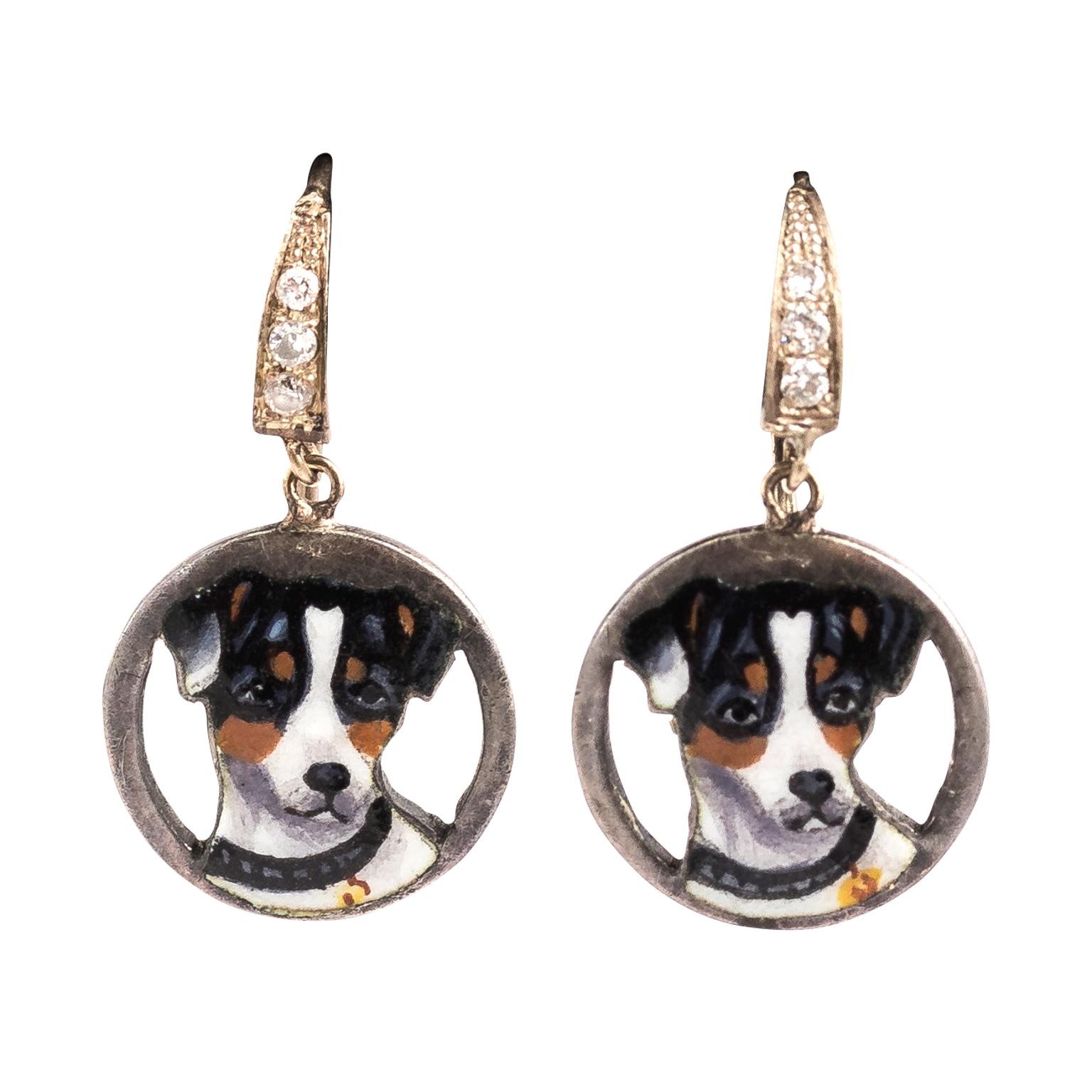 18 Karat Gold Jack Russell Terrier Dog Earrings For Sale at 1stDibs ...