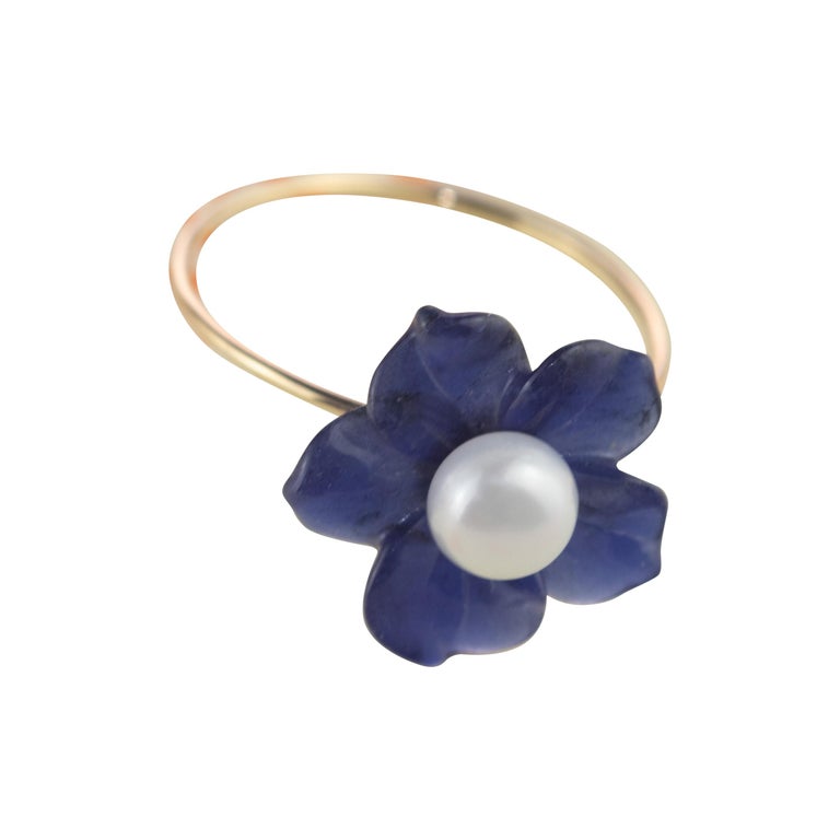 18 Karat Gold Lapis Lazuli Flower Freshwater Pearl Spring Italian ...