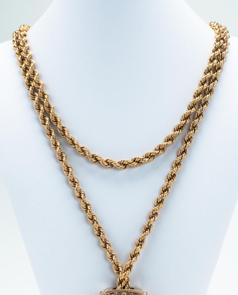 18 Karat Gold Long Rope Chain Necklace with Sliding Medallion For Sale ...