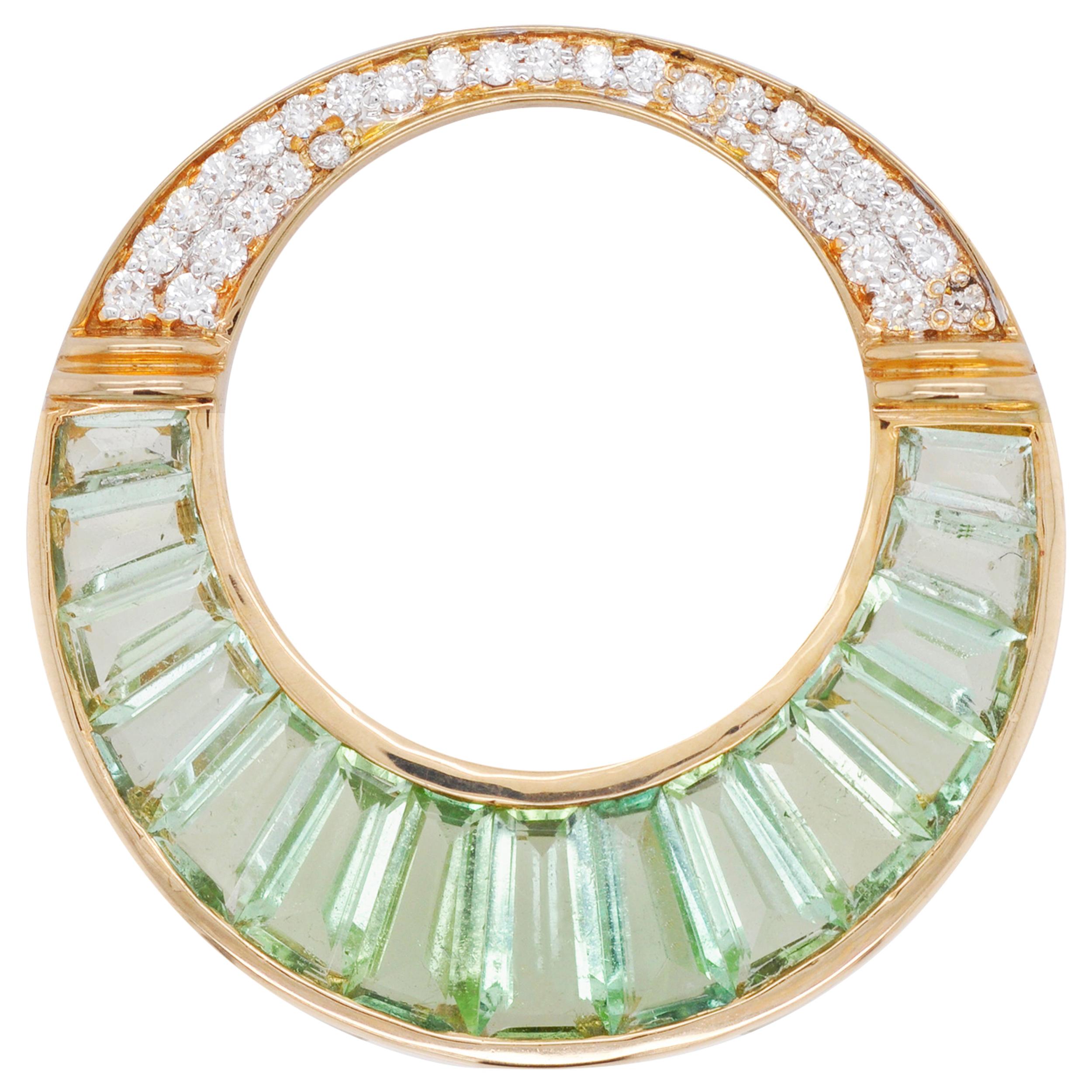 Green Tourmaline and Baguette Diamond 8.50TCW Ballerina Platinum ...