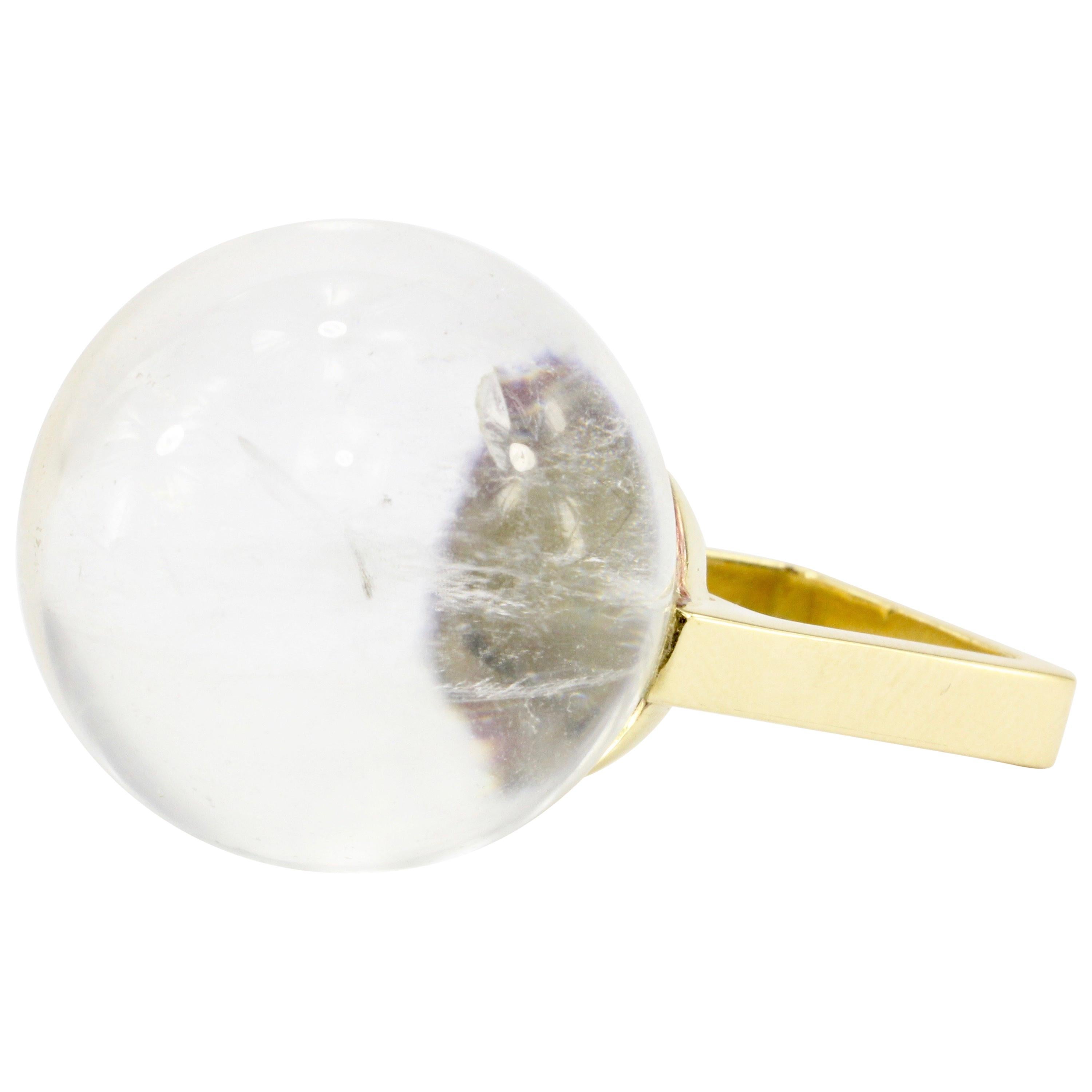 18 Karat Gold Modernist Rock Crystal Quartz Globe Sphere Ring at 1stDibs