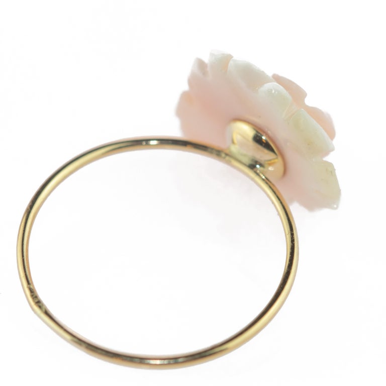 18 Karat Gold Natural Pink Coral Carved Rose Flower Handmade Chic ...