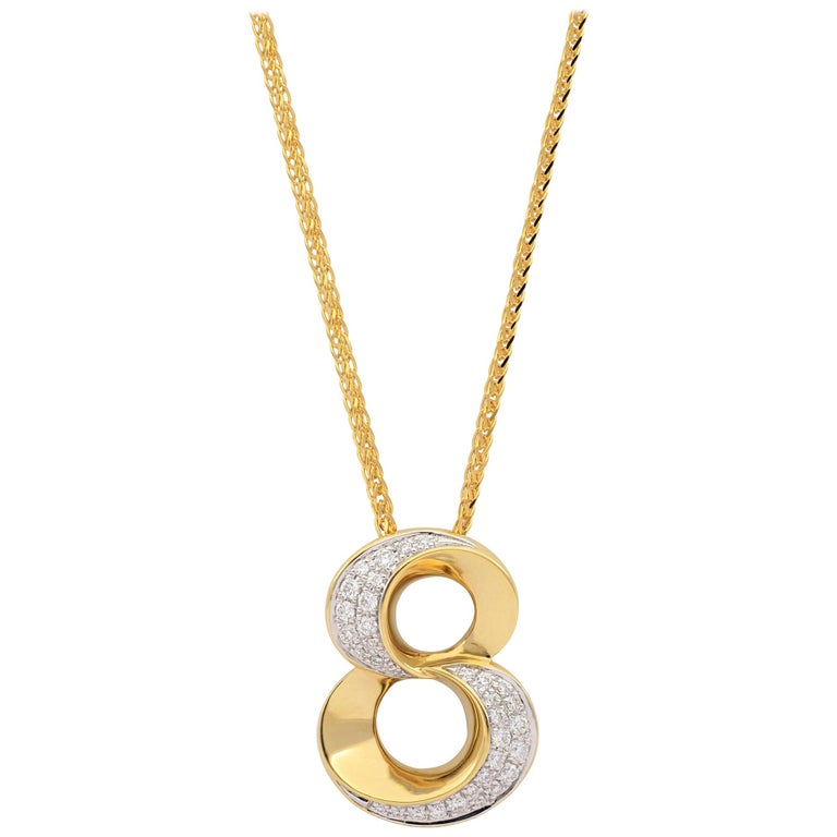 18 Karat Gold Number “8” Diamond Pendant with Necklace For Sale at ...