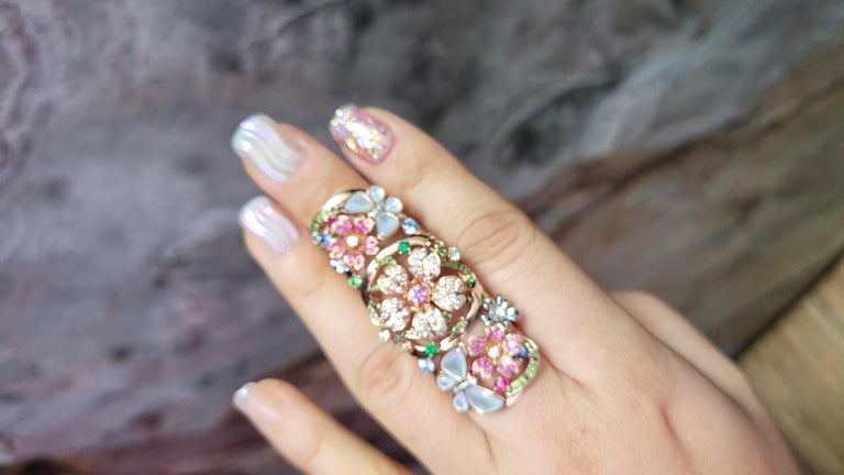 18 Karat Gold One of kind Flower Field Ring with Butterfly and Multiple ...