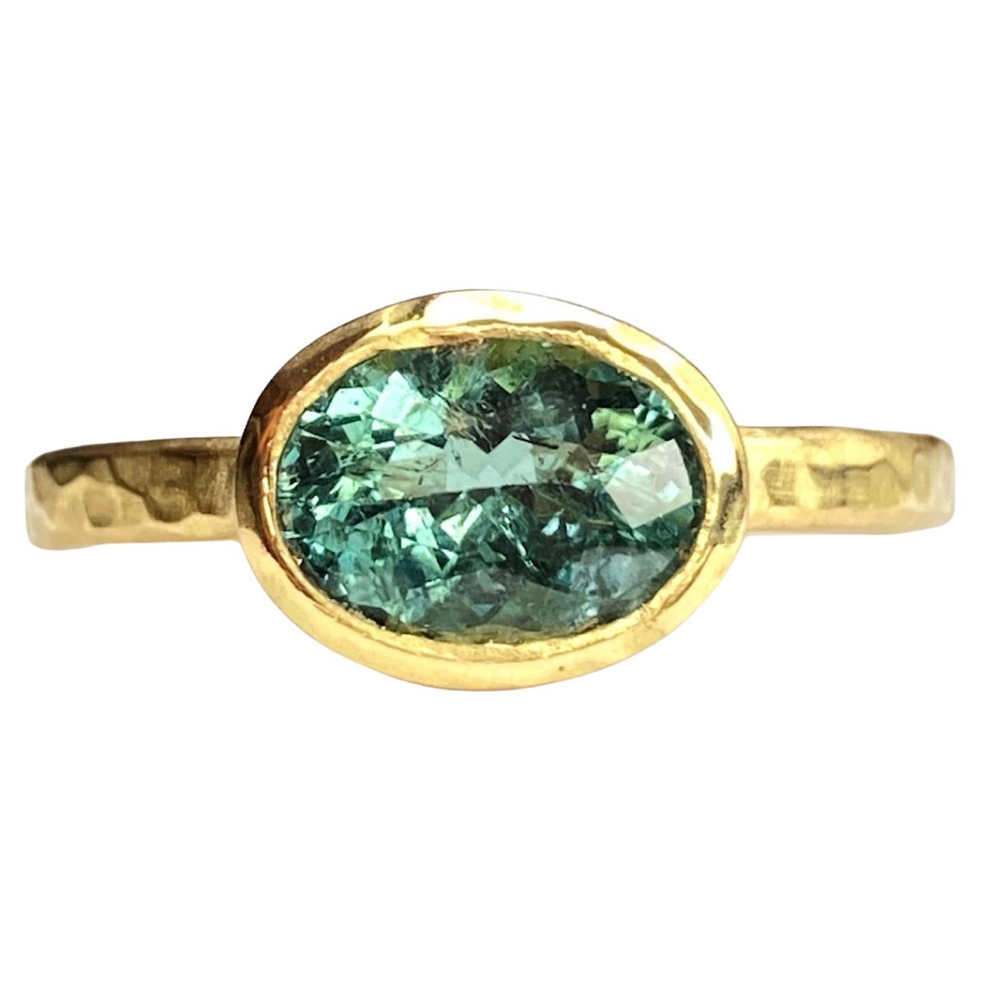 18 Karat Gold Oval Teal Tourmaline Cocktail Ring For Sale at 1stDibs