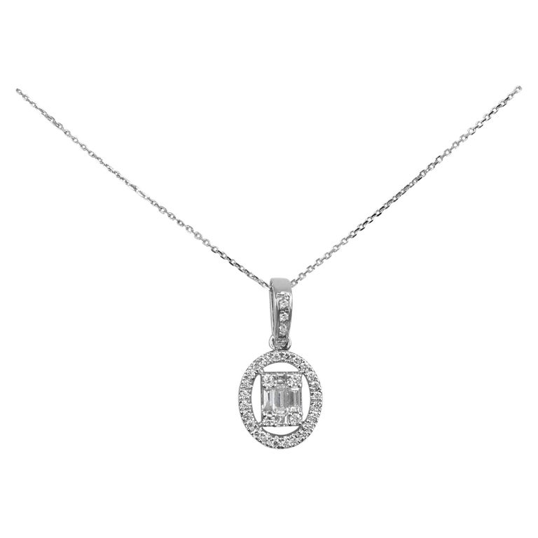 18k Gold Pendant Necklace White Gold Diamond Illusion Set Diamond Pave ...