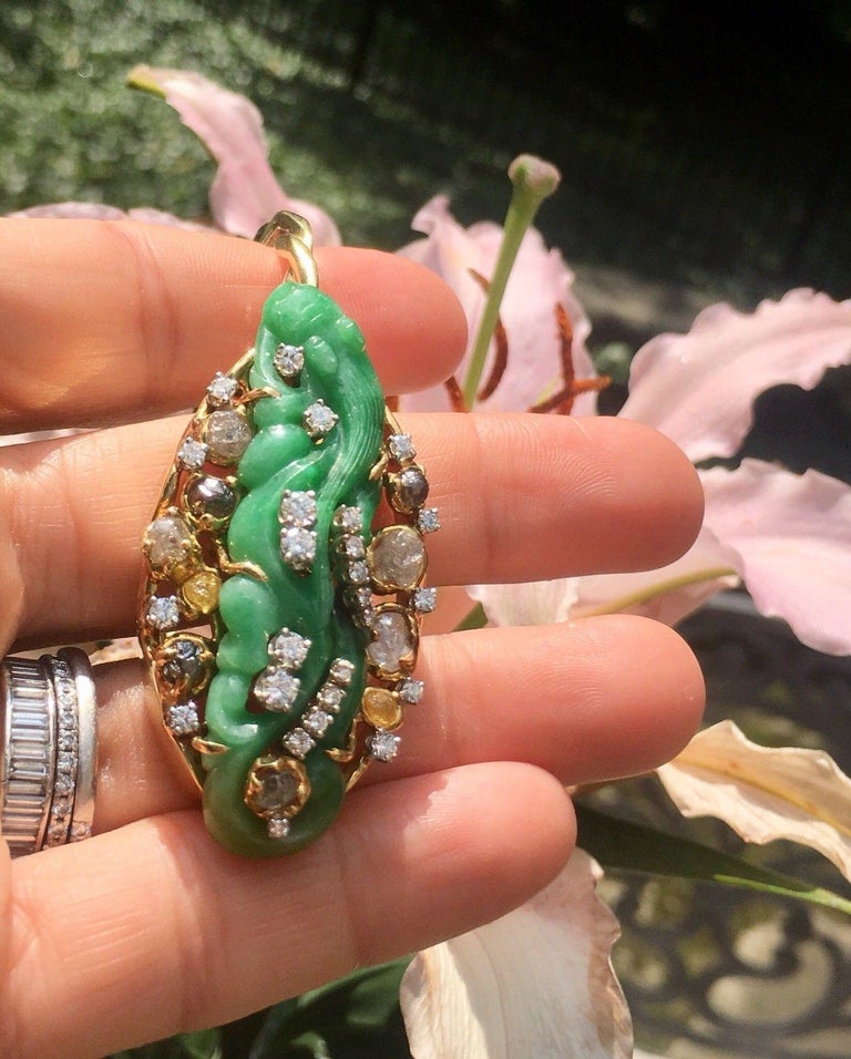 18 Karat Gold Peter Lindeman Jade Rough Cut VS Diamond Bangle Bracelet ...