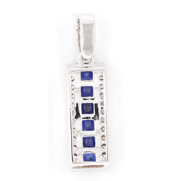 18 Karat Gold Princess Cut Blue Sapphire Diamond Linear Pendant ...