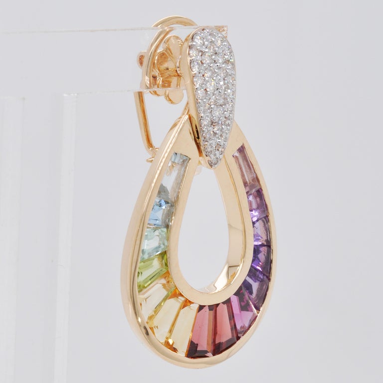 18 Karat Gold Rainbow Multicolor Baguette Diamond Pendant Necklace ...