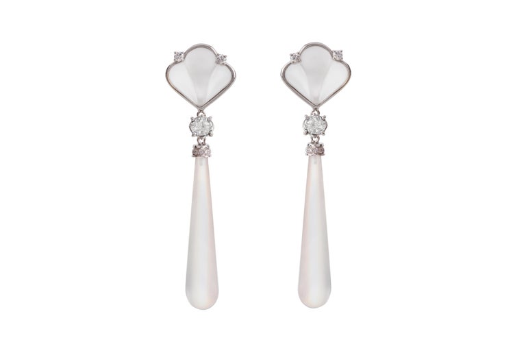18 Karat Gold Rock Crystal White Diamonds Deco Style Drops Earrings For ...