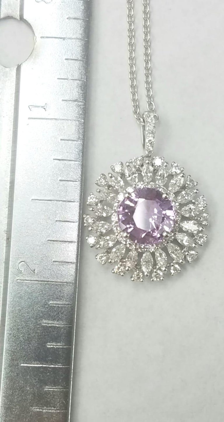 18 Karat Gold Round Natural No Heat Fancy Lavender Sapphire and Diamond ...