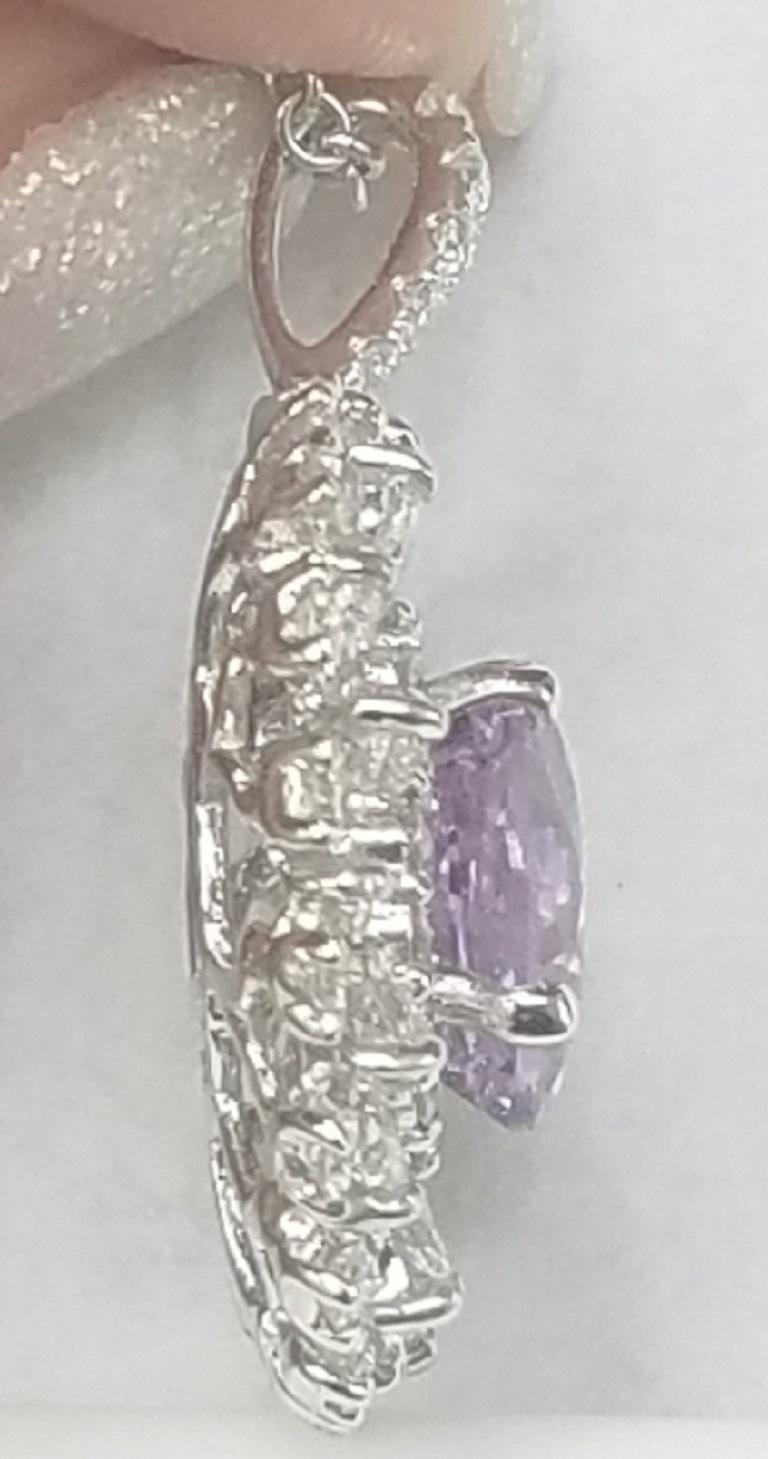 18 Karat Gold Round Natural No Heat Fancy Lavender Sapphire and Diamond ...
