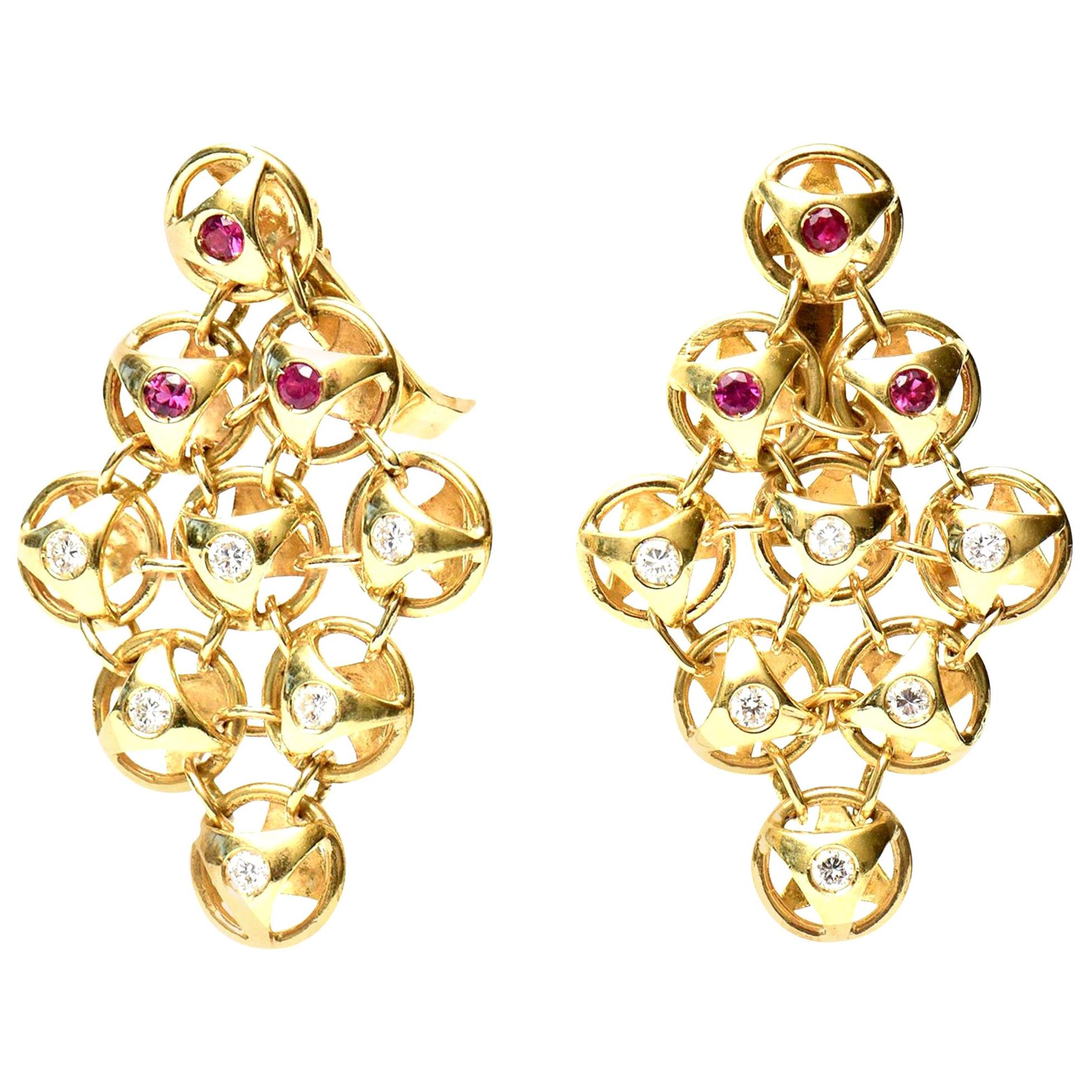 Ruby Diamond 18 Karat Gold French Lever Back Drop Earrings at 1stDibs