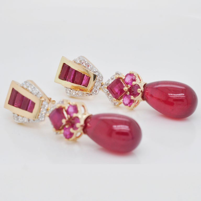 28.42 Carats Ruby 18 Karat Gold Ruby Baguette Ruby Drop Diamond Dangle ...