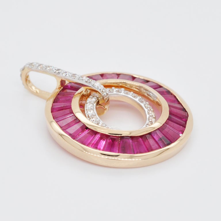 18 Karat Gold Ruby Baguettes Diamond Circular Pendant Necklace Earrings ...