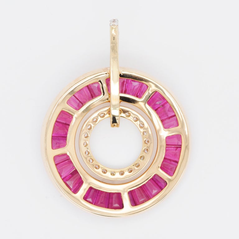 18 Karat Gold Ruby Baguettes Diamond Circular Pendant Necklace Earrings ...