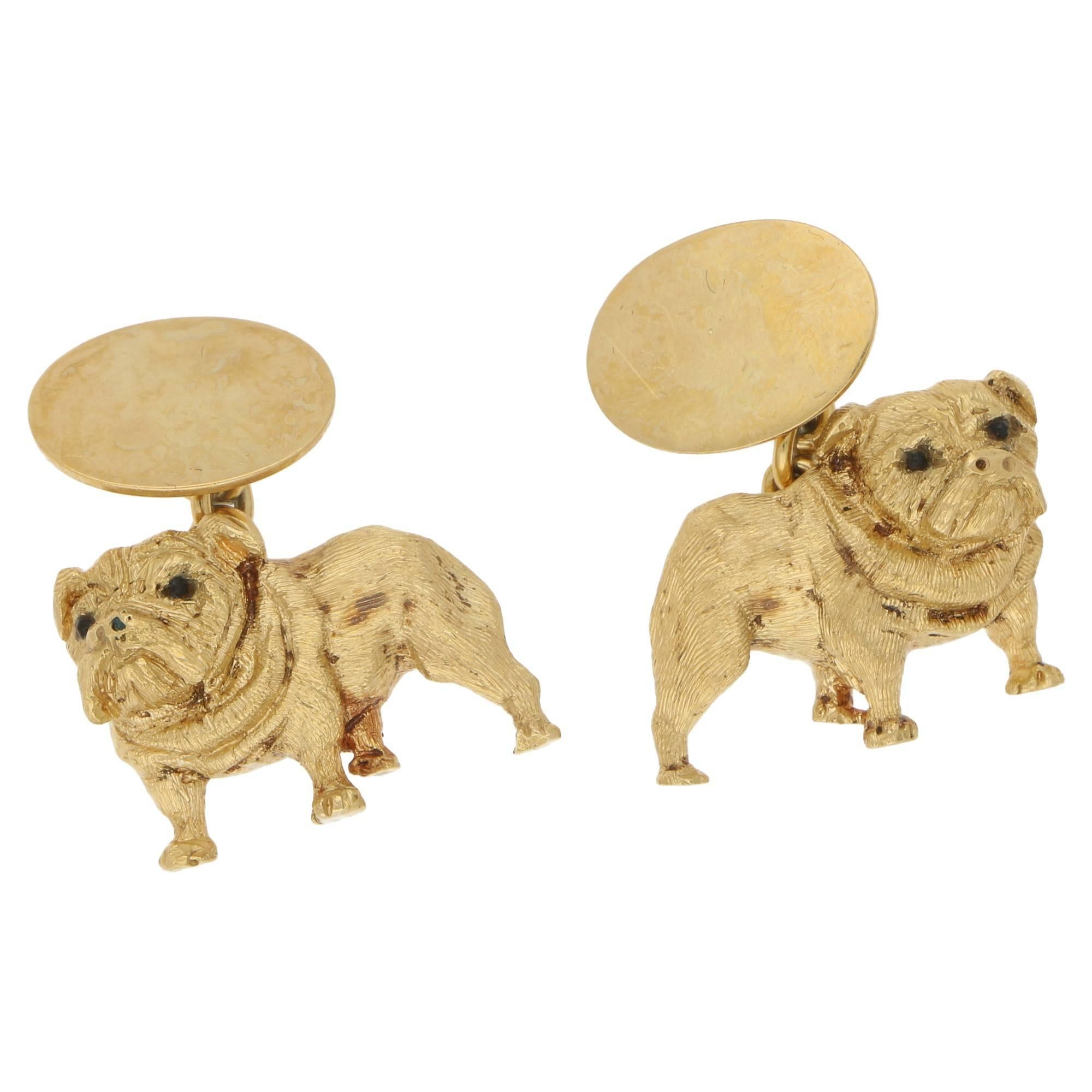 18 Karat Gold Sapphire Dog Cufflinks at 1stDibs