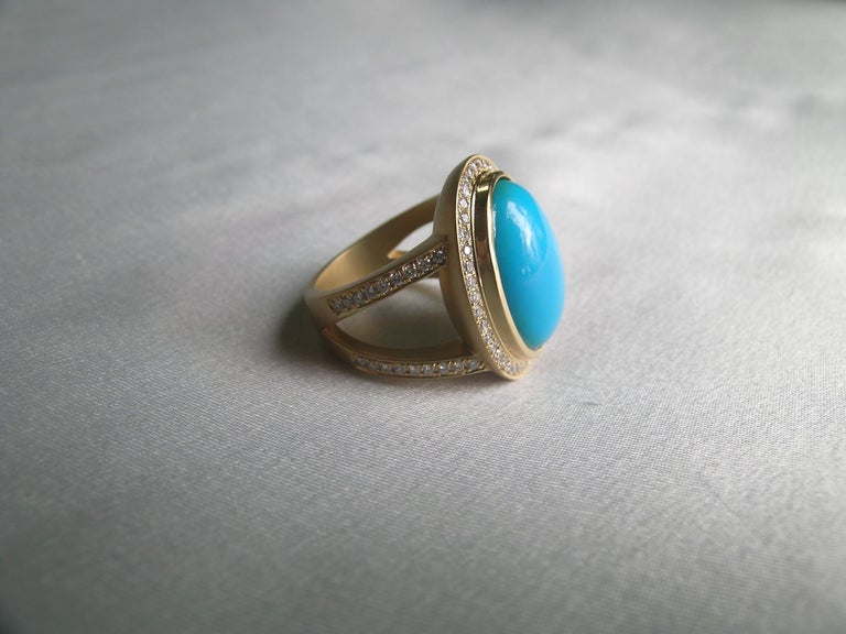 18 Karat Gold, Sleeping Beauty Turquoise and Diamond Cocktail Ring For ...
