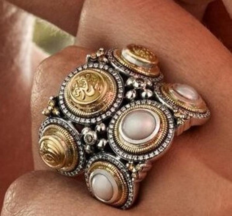 18 Karat Gold, Sterling Silver, Pearl and Diamond Tribal Calligraphy ...