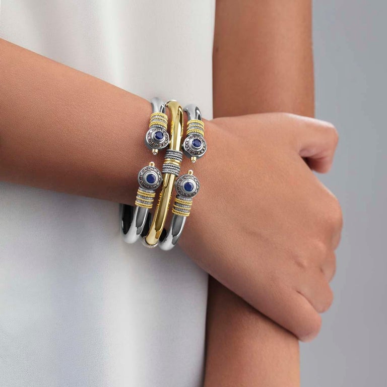 18 Karat Gold, Sterling Silver, Sapphire, Diamond and Pearl Stack ...