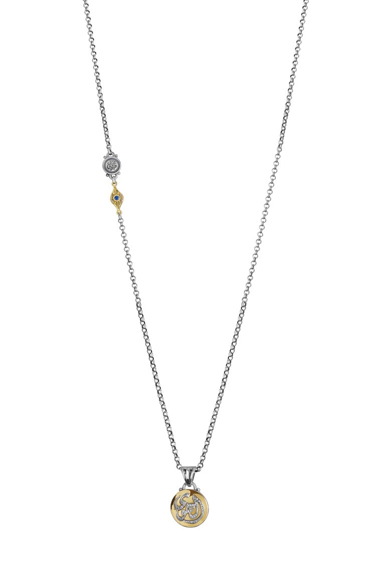 18 Karat Gold, Sterling Silver Sapphire and Diamond Calligraphy Pendant ...