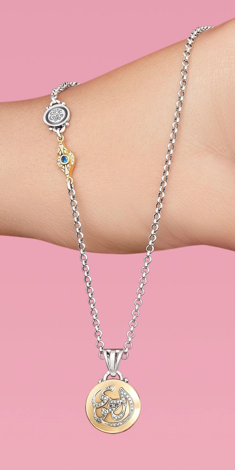 18 Karat Gold, Sterling Silver Sapphire and Diamond Calligraphy Pendant ...