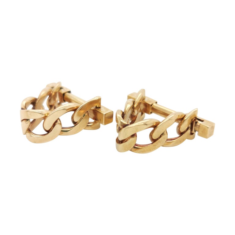 18 Karat Gold Stirrup Curb Chain Cufflinks, Circa 1990 For Sale at 1stDibs
