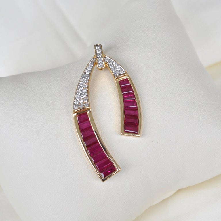 18 Karat Gold Channel Set Baguette Ruby Diamond Contemporary Pendant ...
