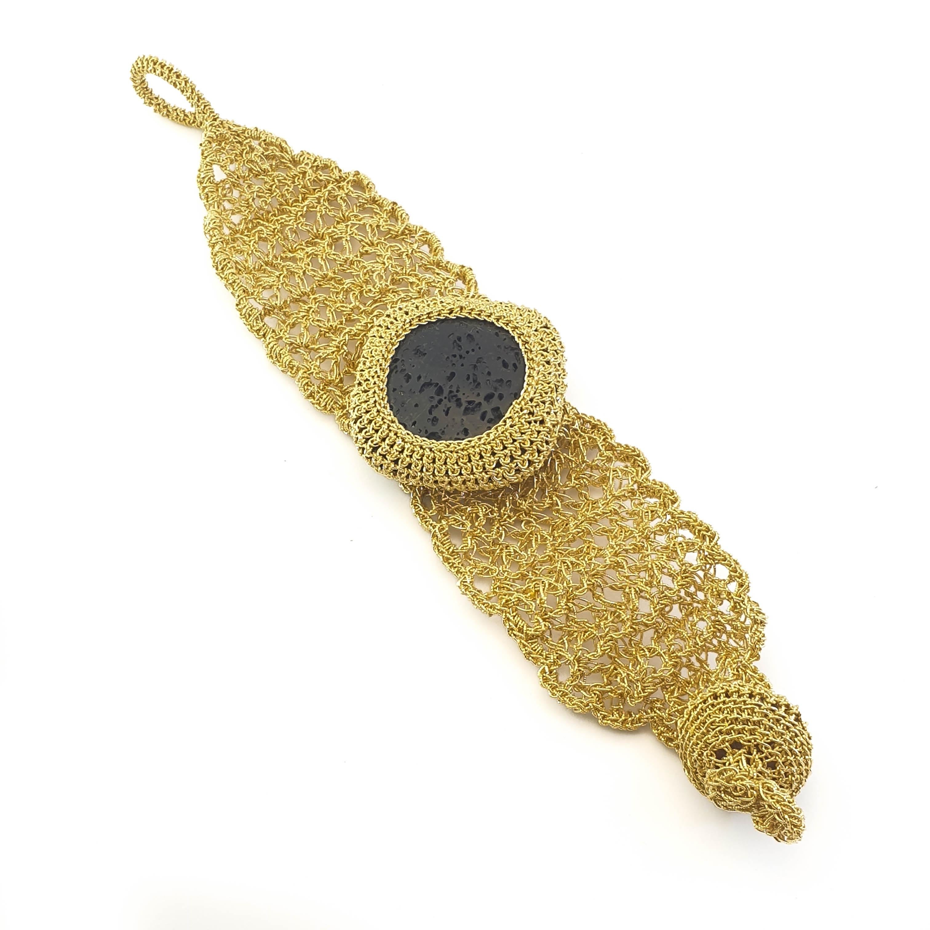 18 Karat Gold Thread Black Lava Stone Handcrafted Unique Classic Style ...