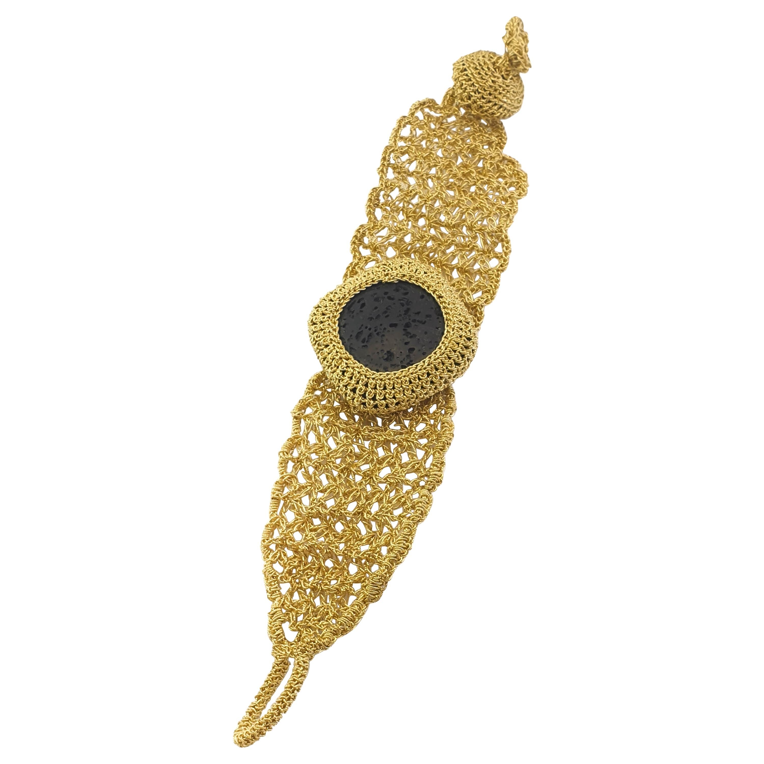 18 Karat Gold Thread Black Lava Stone Handcrafted Unique Classic Style ...
