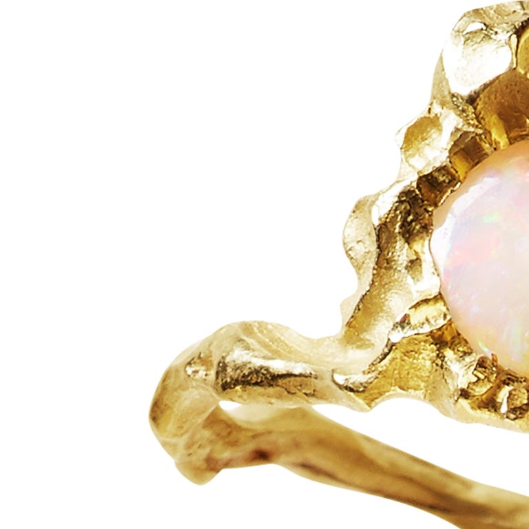 18 Karat Gold Top Wesselton VVS Diamond and Water Opal Handcrafted Ring ...