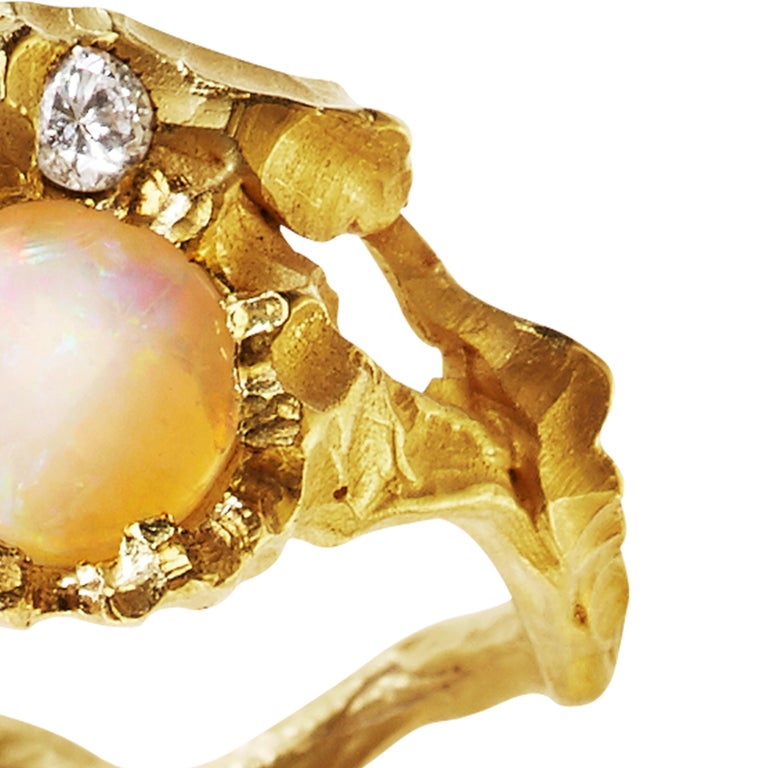 18 Karat Gold Top Wesselton VVS Diamond and Water Opal Handcrafted Ring ...