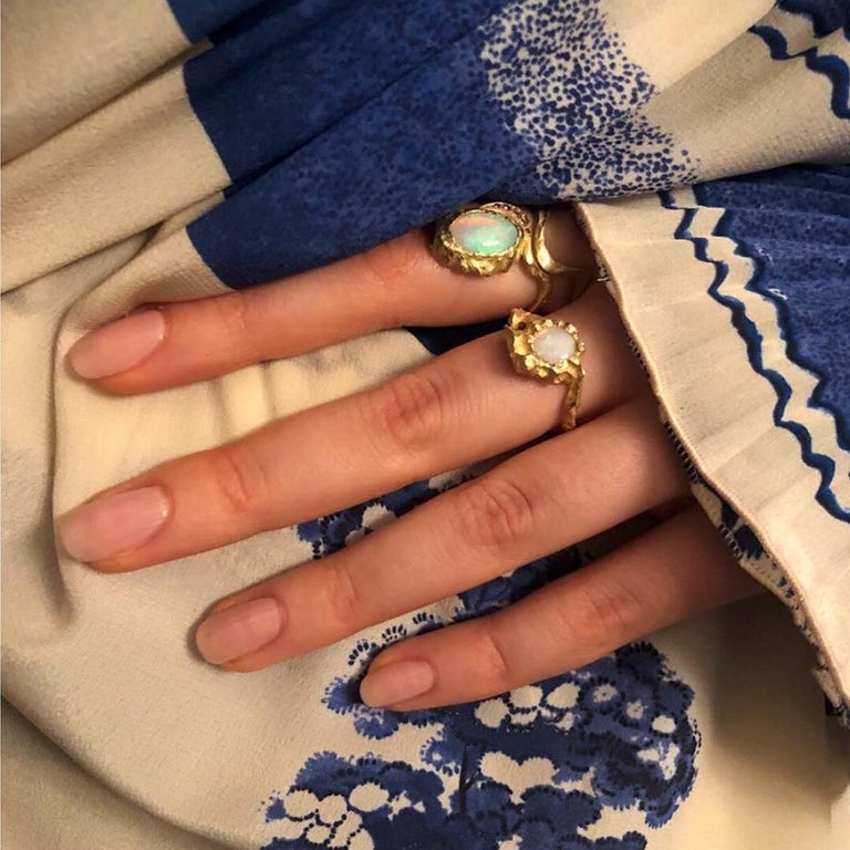 18 Karat Gold Top Wesselton VVS Diamond and Water Opal Handcrafted Ring ...