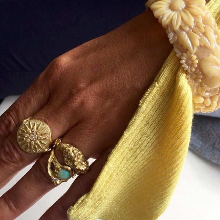 18 Karat Gold Top Wesselton VVS Diamond and Water Opal Handcrafted Ring ...