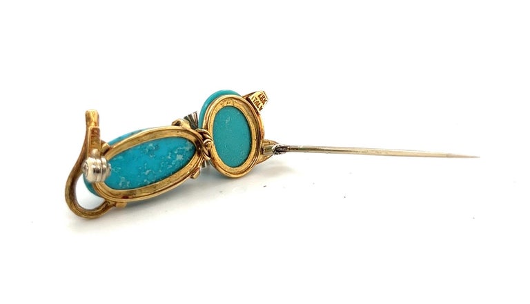 18 Karat Gold Turquoise and Ruby Cat Pin Brooch by Cartier, circa 1960s ...