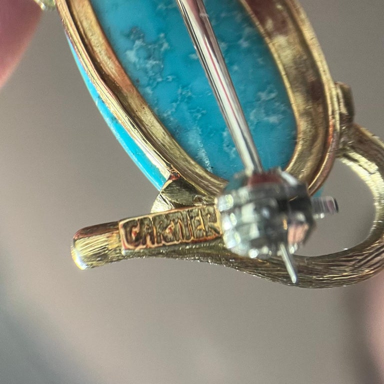 18 Karat Gold Turquoise and Ruby Cat Pin Brooch by Cartier, circa 1960s ...