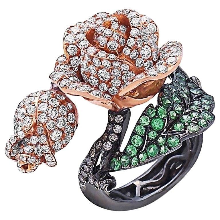 Customizable 18 Karat Gold Two-Tone Diamond Rose Ring For Sale at 1stDibs
