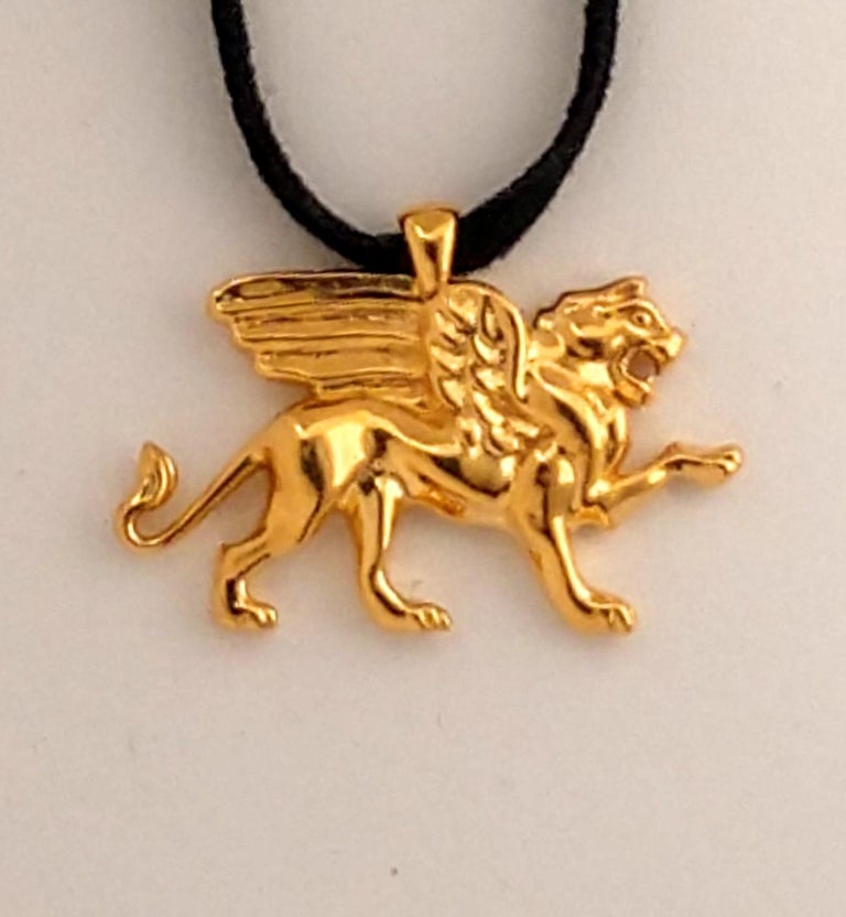 18 Karat Gold Vermeil Griffin Pendant Necklace 1 inch wide For Sale at ...