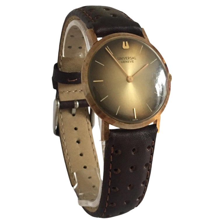 18 Karat Gold Vintage Hand-Winding Universal Geneve Watch For Sale at ...