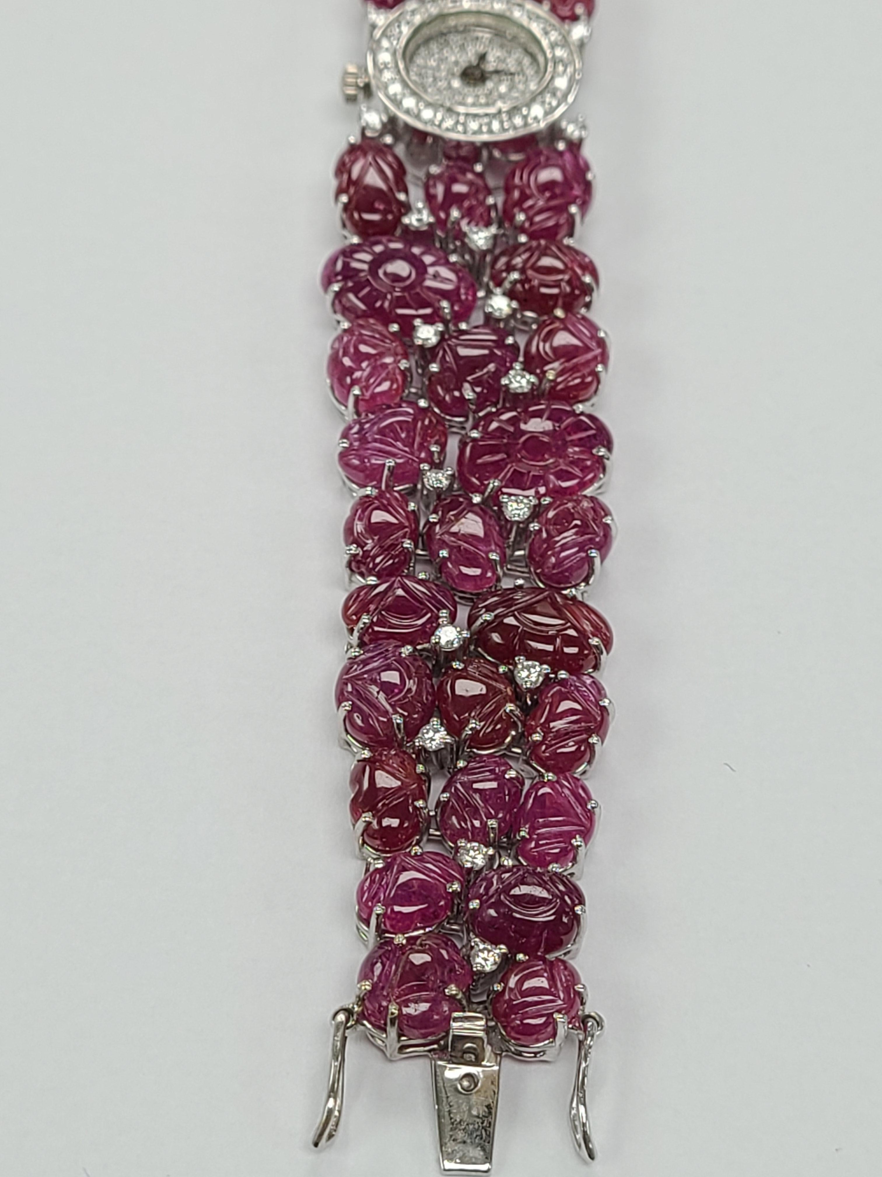 18 Karat Gold Watch with Natural Ruby and Diamonds at 1stDibs