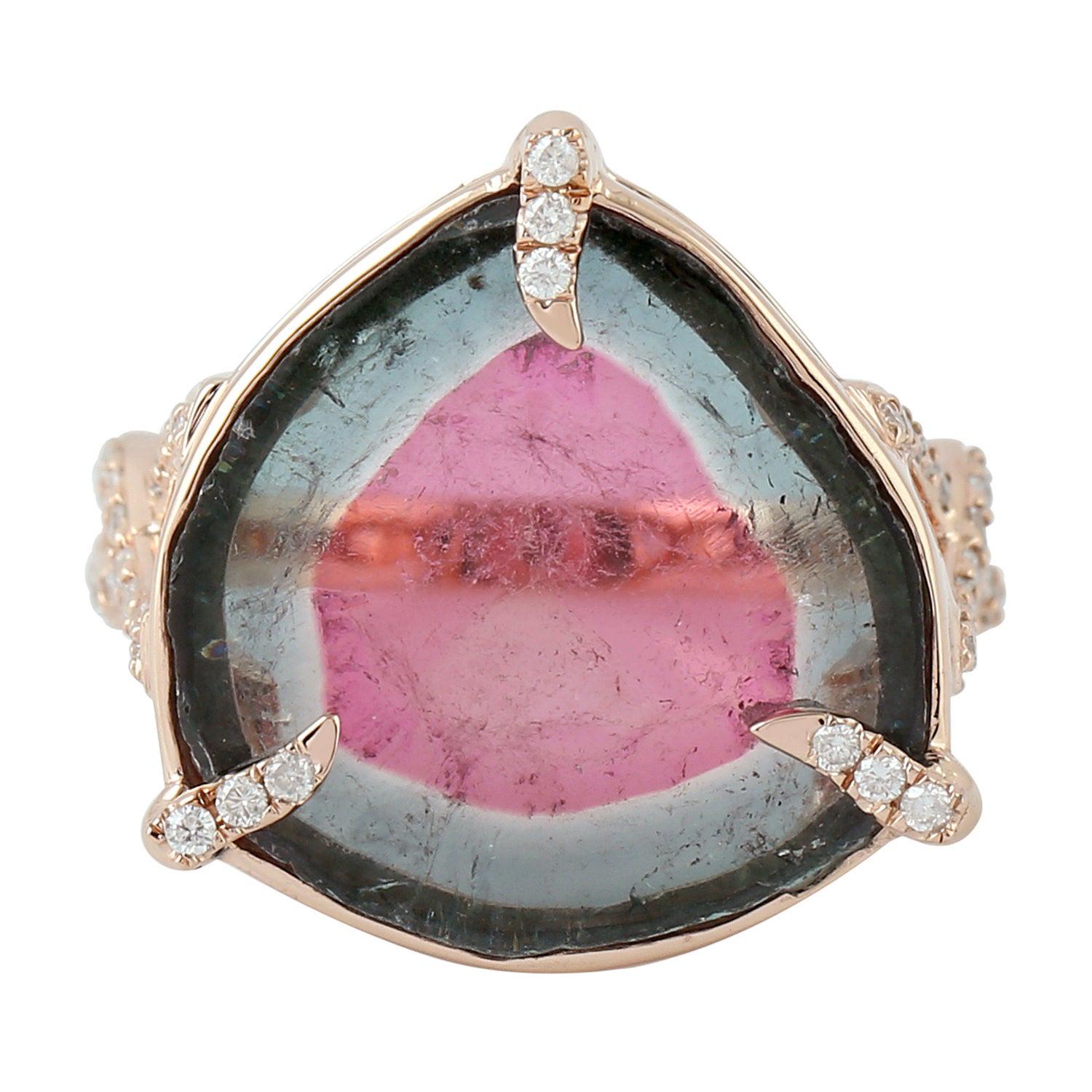Two-Tone Pink and Mint Watermelon Tourmaline 18 Karat Gold Cocktail ...