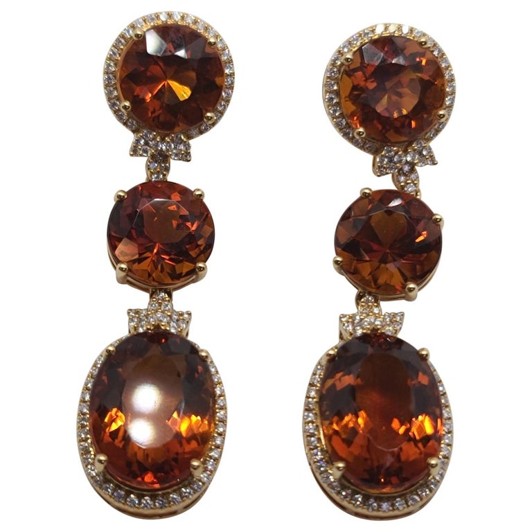 18 Karat Gold with Fire Royal Citrine and Diamonds Drop Dangle Earrings ...
