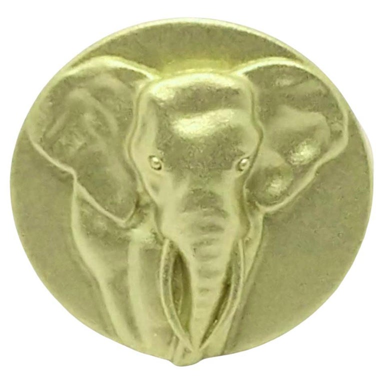 Customizable 18 Karat Green Gold 2 Tusks Elephant Signet Ring For Sale ...
