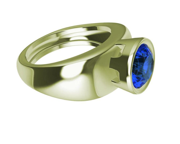 Customizable 18 Karat Green Gold Round Blue Sapphire 2.69 Carat ...