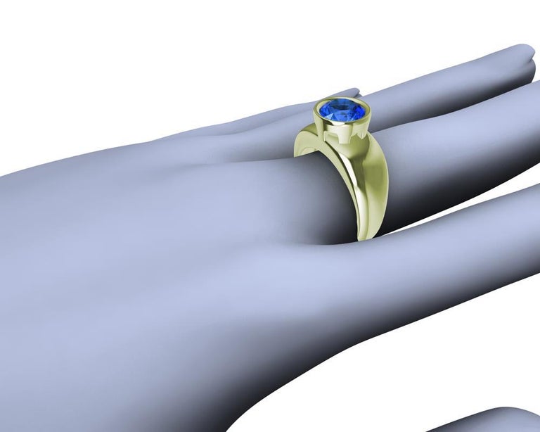 Customizable 18 Karat Green Gold Round Blue Sapphire 2.69 Carat ...