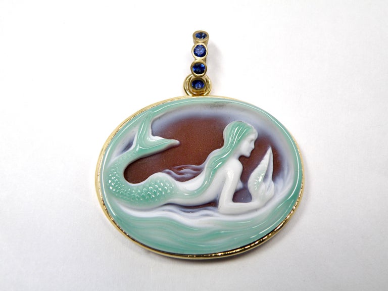 18 Karat Hand Carved Agate Mermaid by Master Idar Oberstein Carver For ...