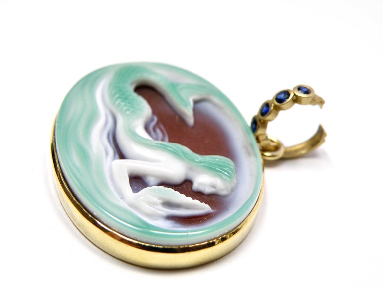 18 Karat Hand Carved Agate Mermaid by Master Idar Oberstein Carver For ...