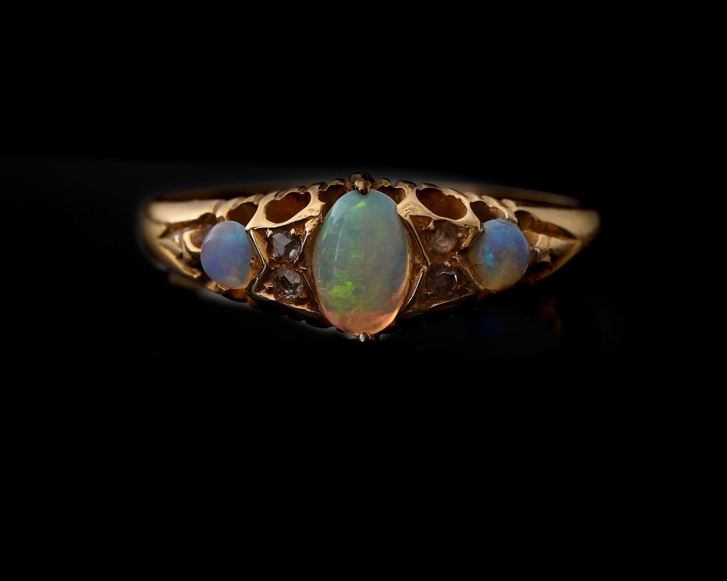 18 Karat Hand Etched Victorian Opal Ring with Diamond Accents at 1stDibs