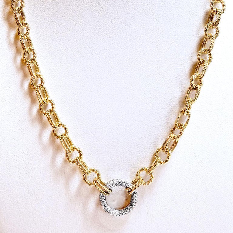18 Karat Handmade Link Necklace with Diamond Set Circle For Sale at 1stDibs